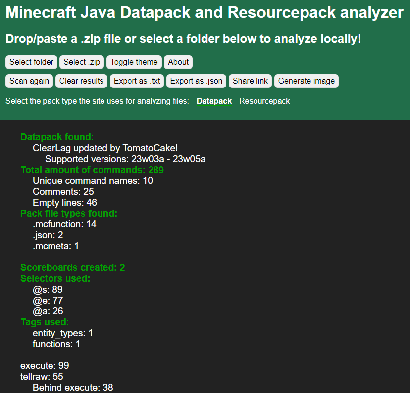 Minecraft Data and Resource pack Analyzer